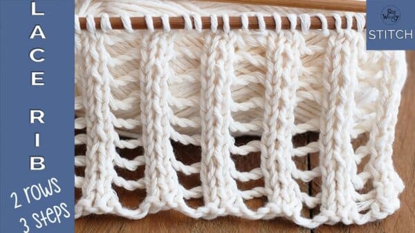 Double Lace Rib knitting stitch pattern: Two rows and three steps - So ...