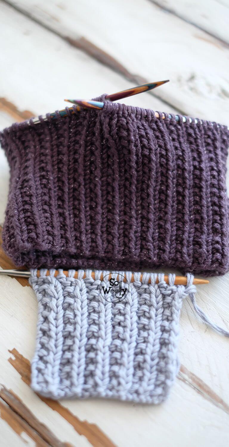 Broken Rib stitch: A one-row repeat knitting pattern, identical on both ...