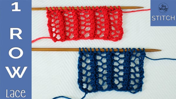 Grid Lace Stitch: A reversible 1-row repeat knitting pattern